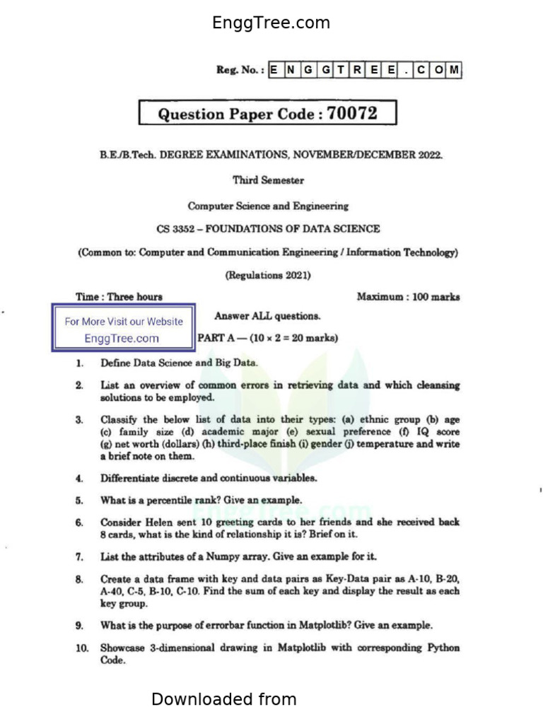 CS3352 Foundations of Data Science Nov Dec 2022 Question Paper Download ...