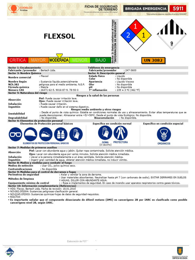 Ficha de Seguridad Flexsol: Riesgos y Medidas | PDF | Agua | Química