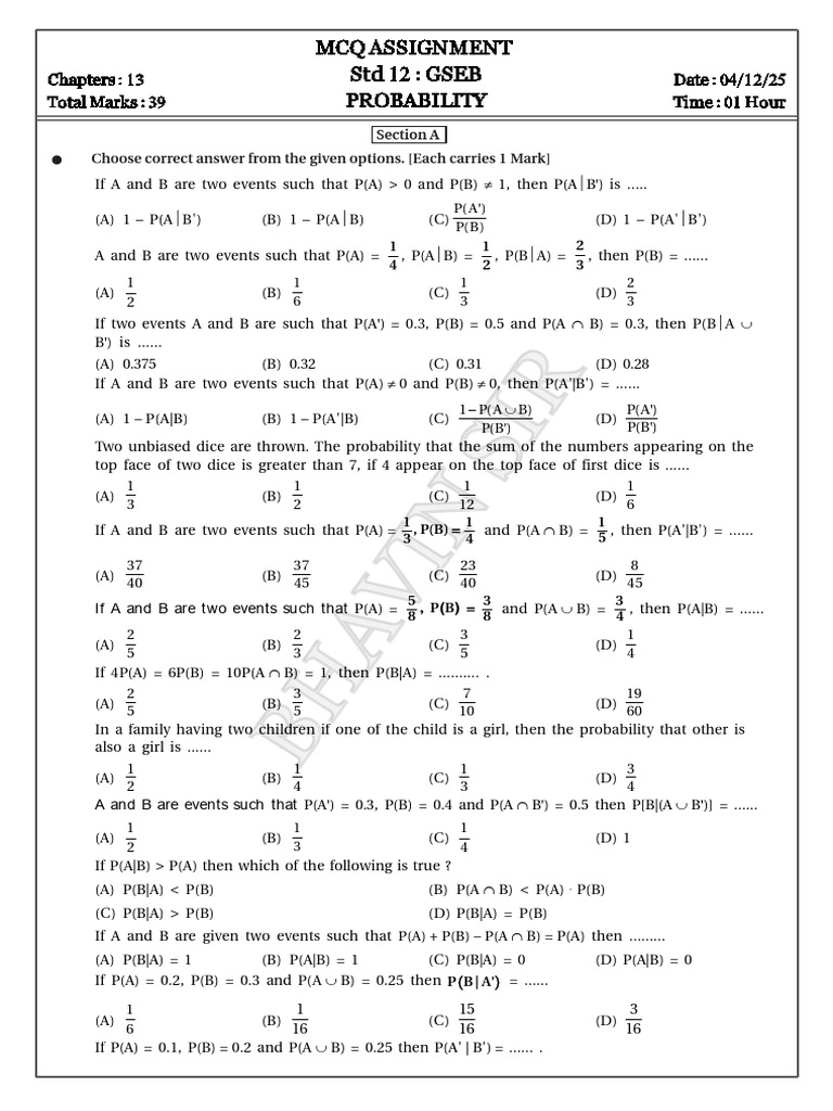 Probability d04 Dec 2025 | PDF | Chess | Chess Theory