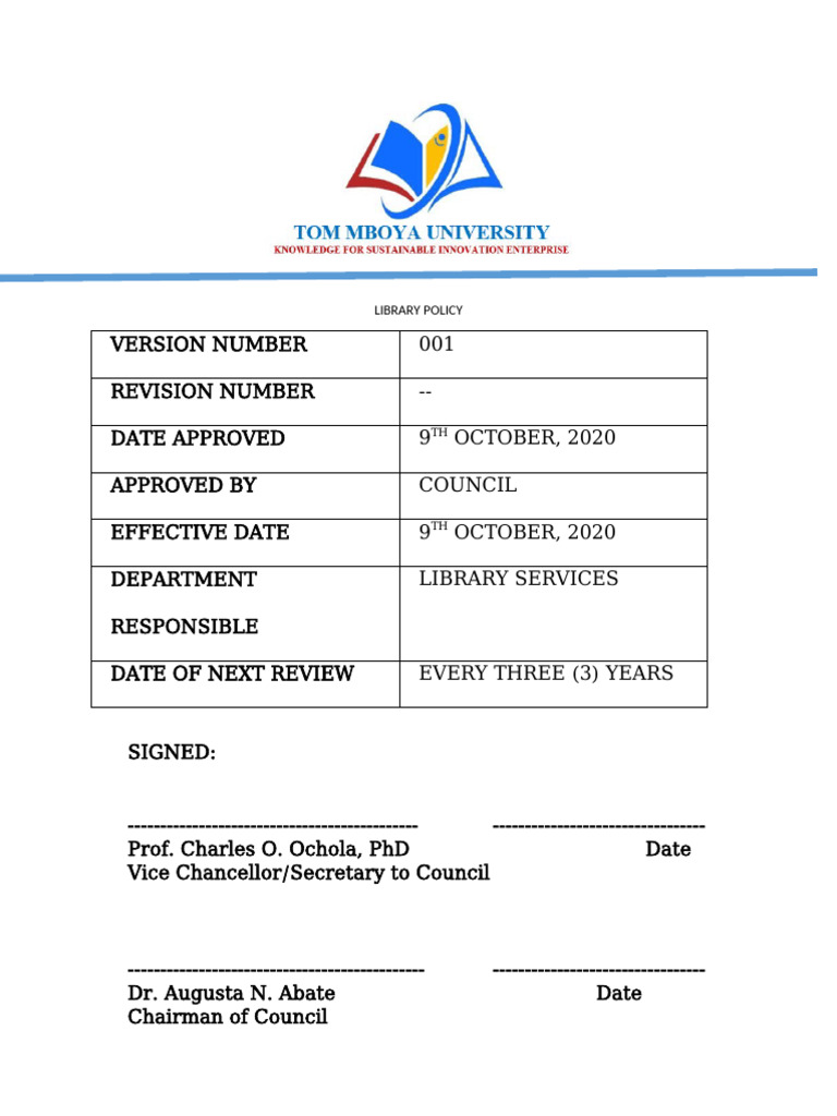 Library Policy Revised Ver1 2020 | PDF | Libraries | Information Literacy