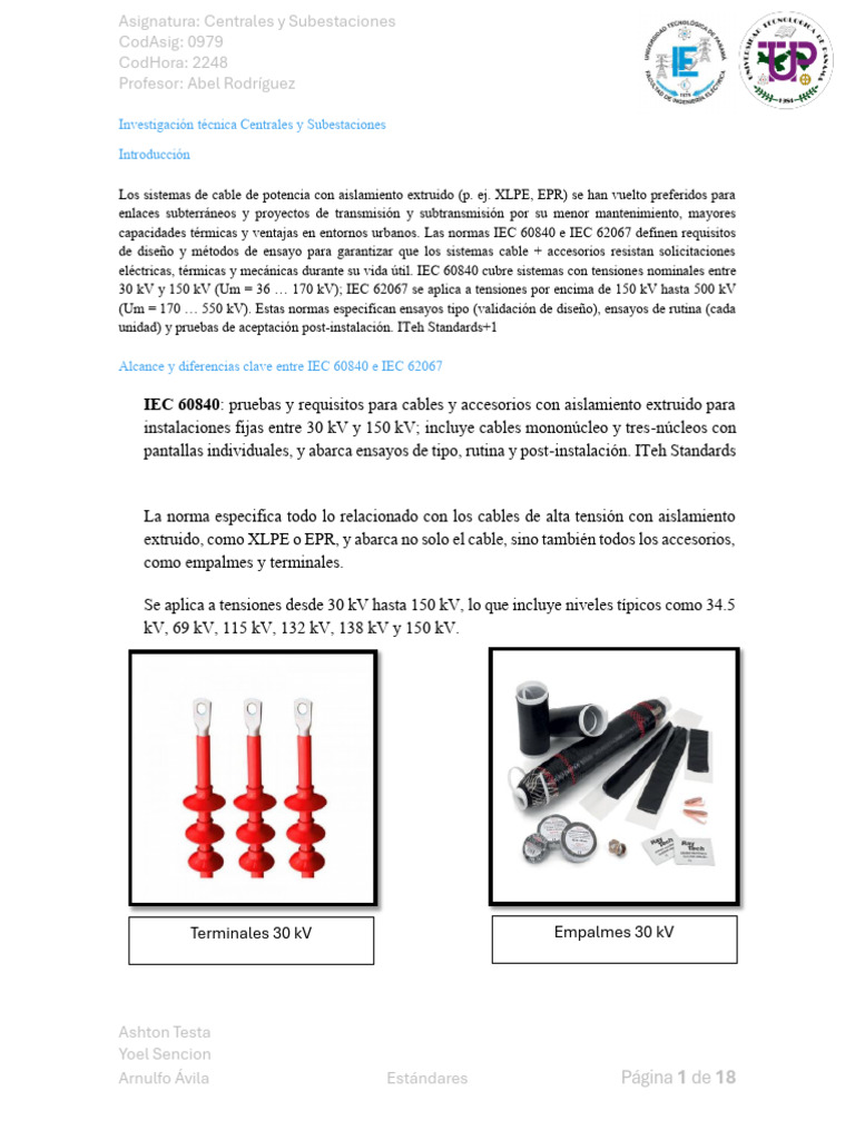 Normas IEC 60840 y 62067 en Cables de Potencia | PDF | Aislador ...
