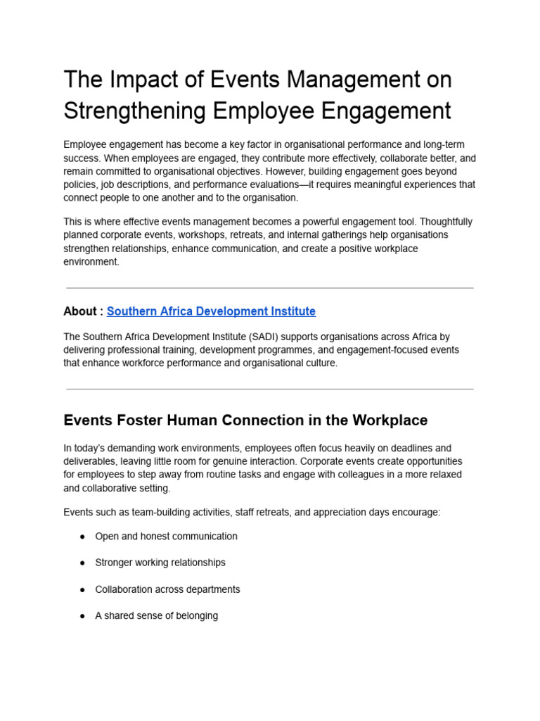 Events Management Boosts Employee Engagement | PDF | Team Building ...