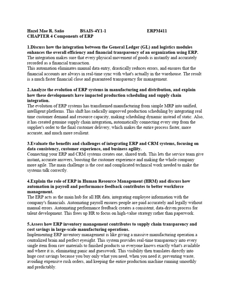 ERP System Integration and Benefits | PDF | Enterprise Resource ...