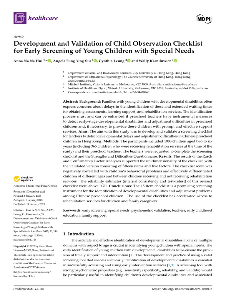 Child Observation Checklist for Special Needs | PDF | Preschool | Child ...