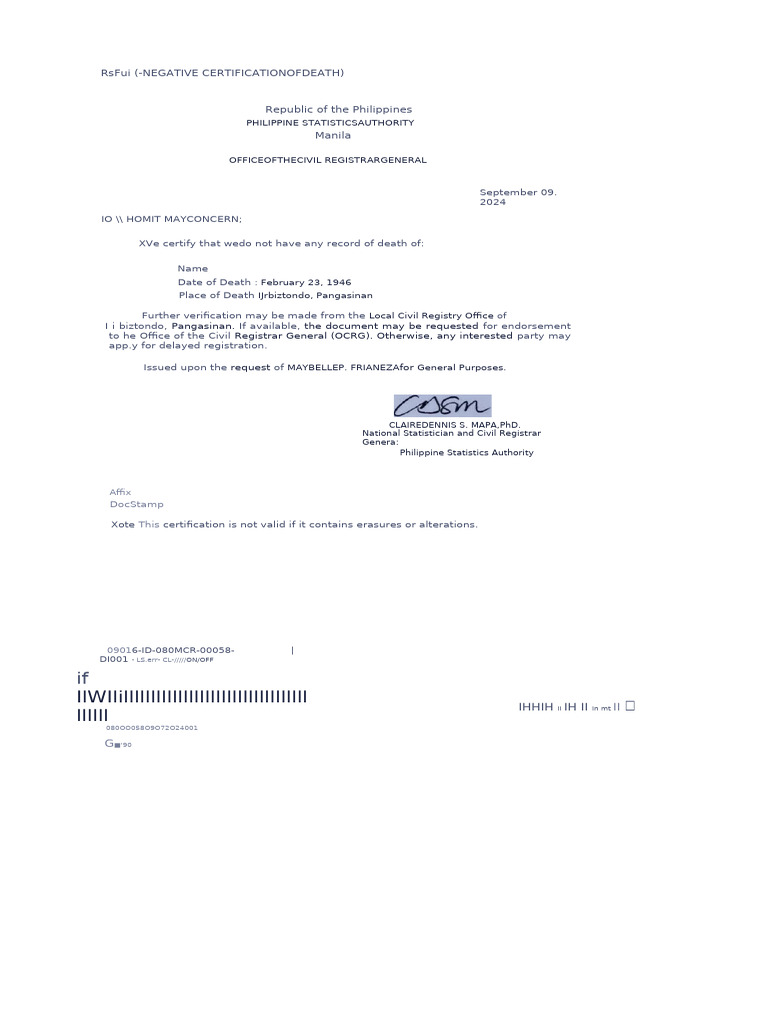 Negative Certification of Death - Philippines | PDF