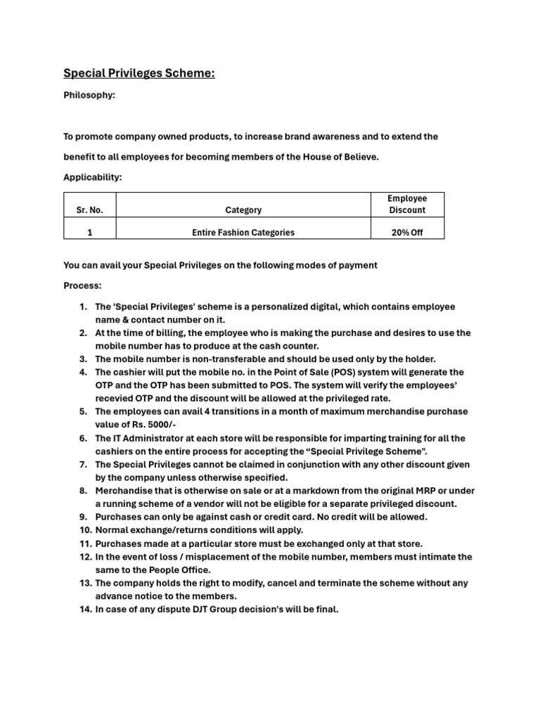 Employee Special Privileges Scheme Guide | PDF