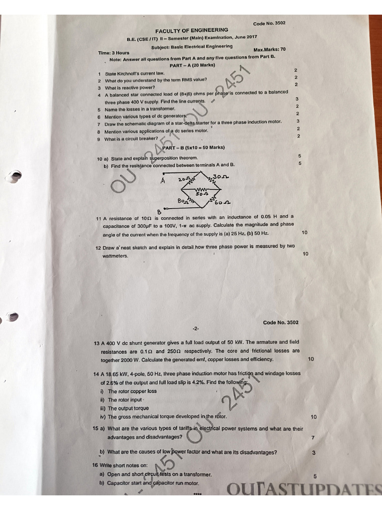 BEE Previous Year Question Papers | PDF