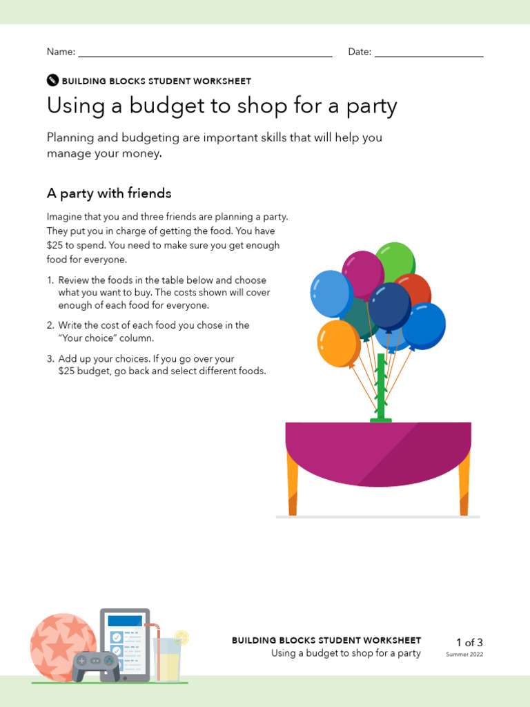 CFPB Building Block Activities Using-Budget-Shop-Party Worksheet-2 ...