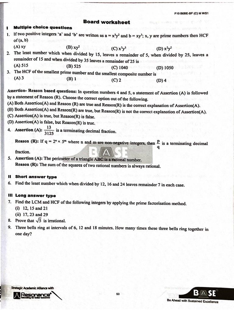 Real Numbers Worksheet | PDF