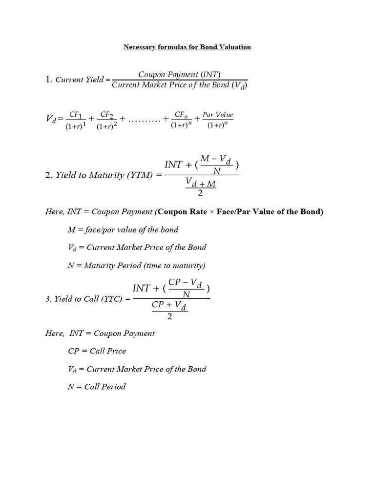 Essential Bond Valuation Formulas | PDF | Bonds (Finance) | Valuation ...