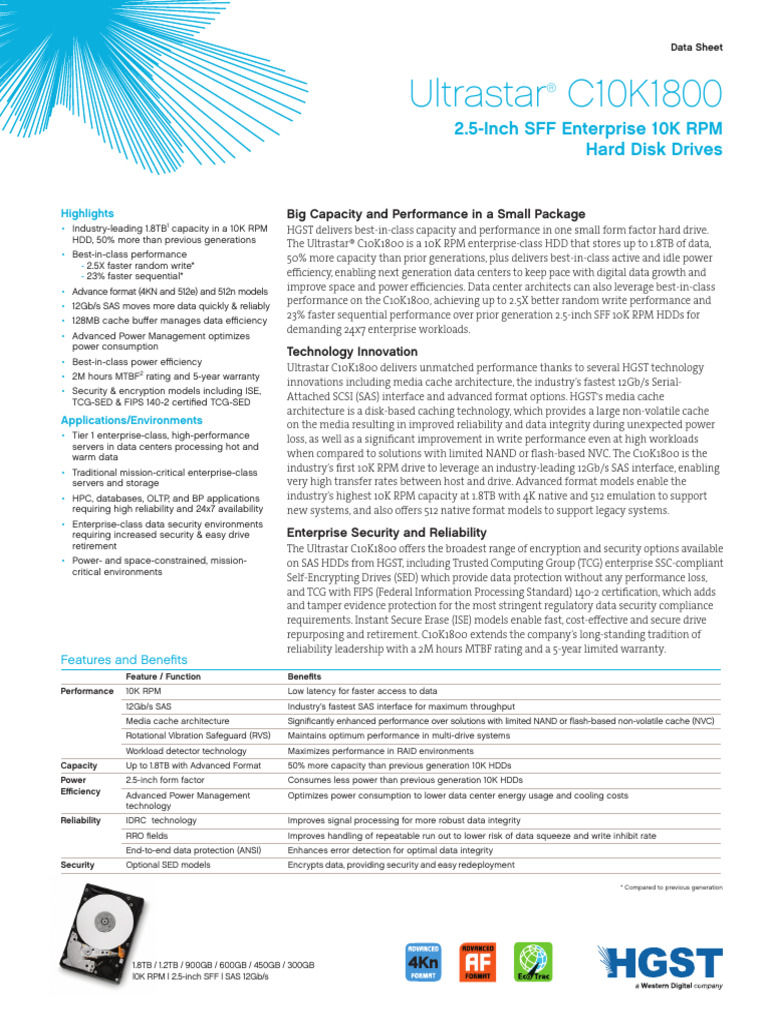 Ultrastar C10K1800 10K RPM HDD Data Sheet | PDF | Hard Disk Drive ...