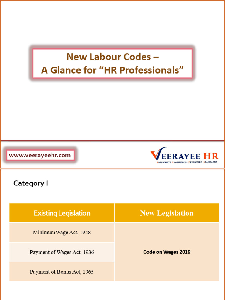Overview of New Labour Codes for HR | PDF | Employment | Wage