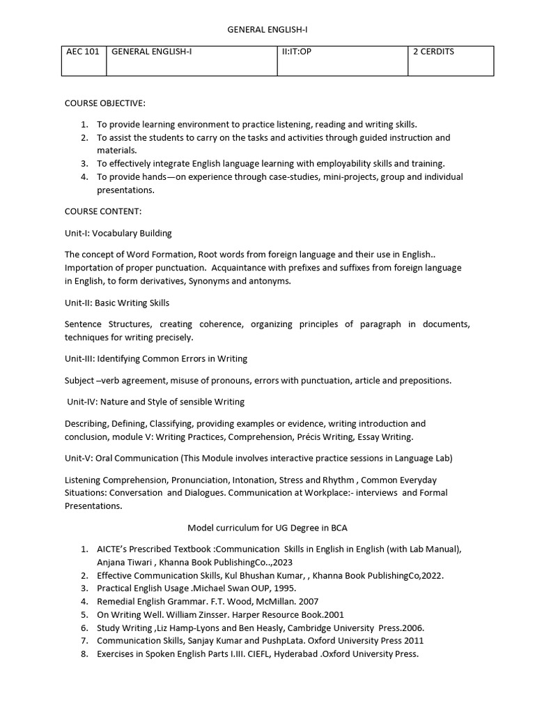 General English I Course Overview | PDF