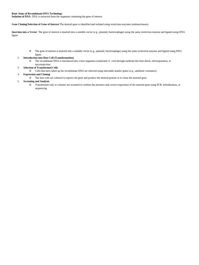 Recombinant DNA Technology Steps | PDF