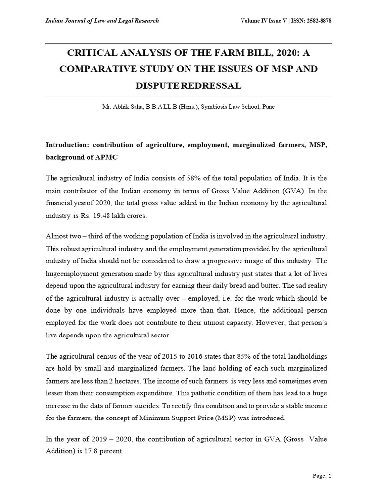 Analysis of India's Farm Bill 2020 Issues | PDF | United States Farm ...