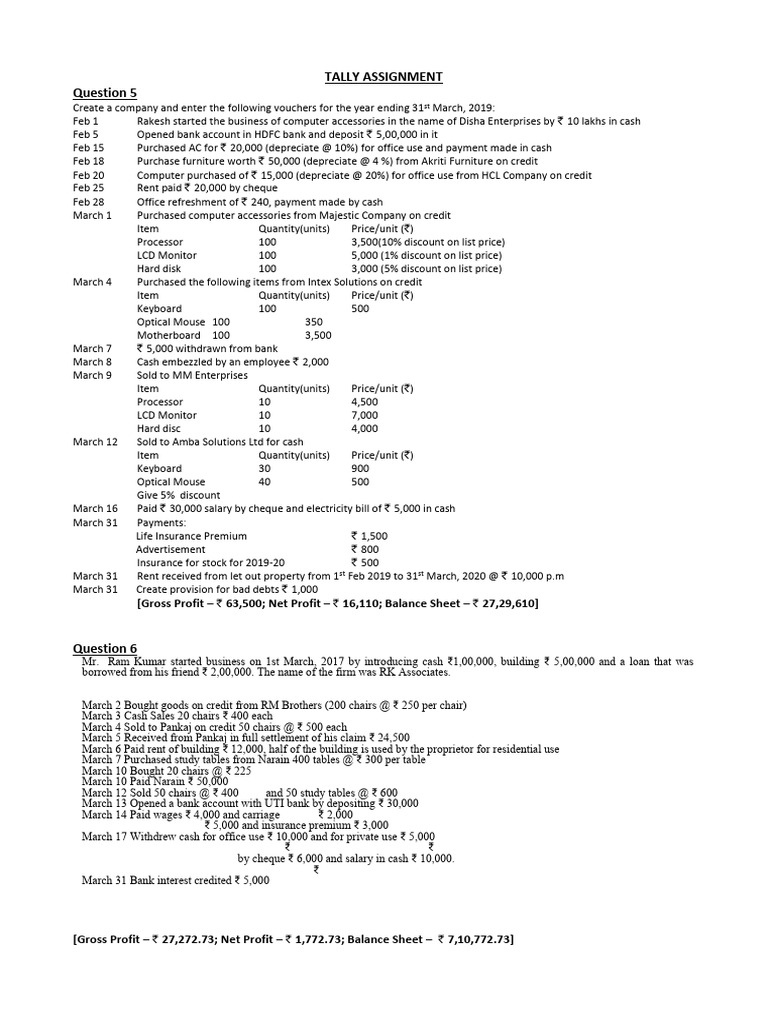 Tally Assignment: Business Transactions Analysis | PDF | Payments ...