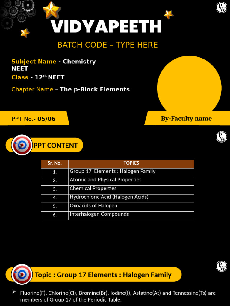 NEET Chemistry: Group 17 Halogens Guide | PDF | Chlorine | Fluorine