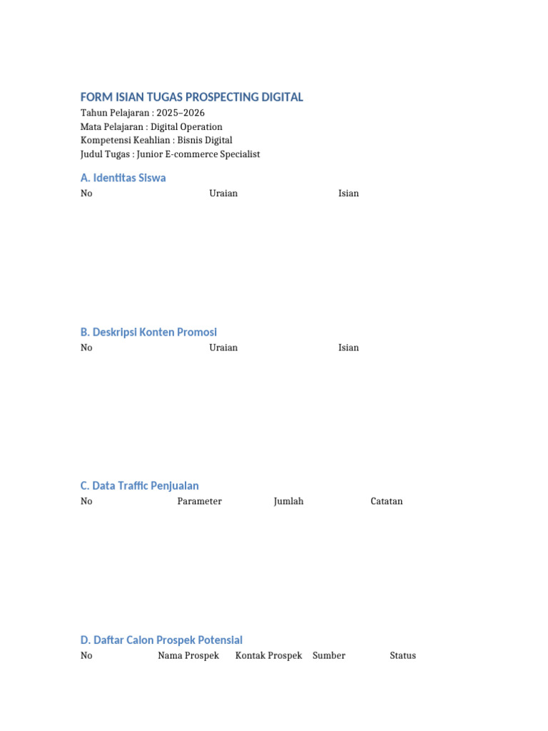 Form Isian Prospecting Digital-1 | PDF