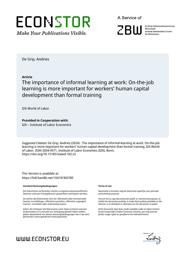 Importance of Informal Learning at Work | PDF | Employment | Human Capital