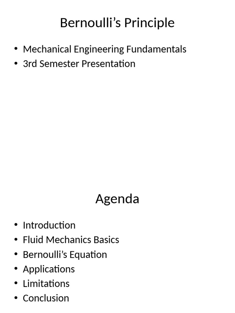 Bernoullis Principle Mechanical Engineering Presentation | PDF | Fluid ...