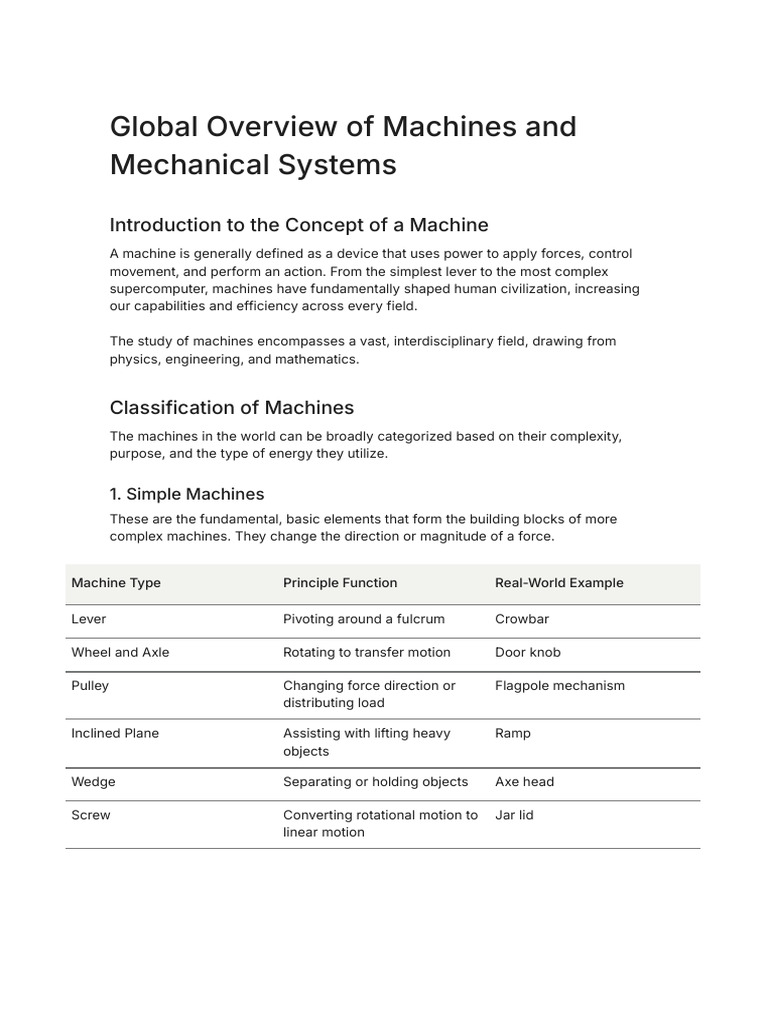 Global Overview of Machines and Mechanical Systems | PDF | Machines ...
