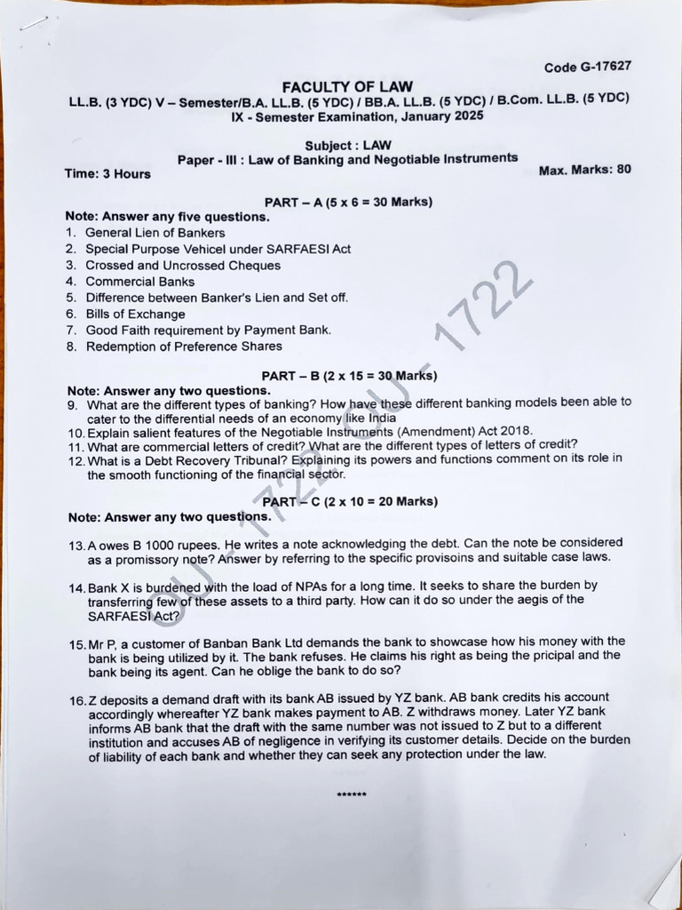 3_Law of Banking Old Q.papers | PDF