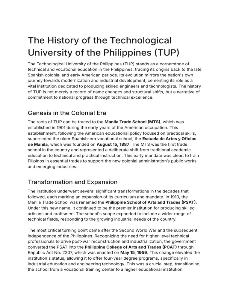 The History of The Technological University of The Philippines (TUP ...