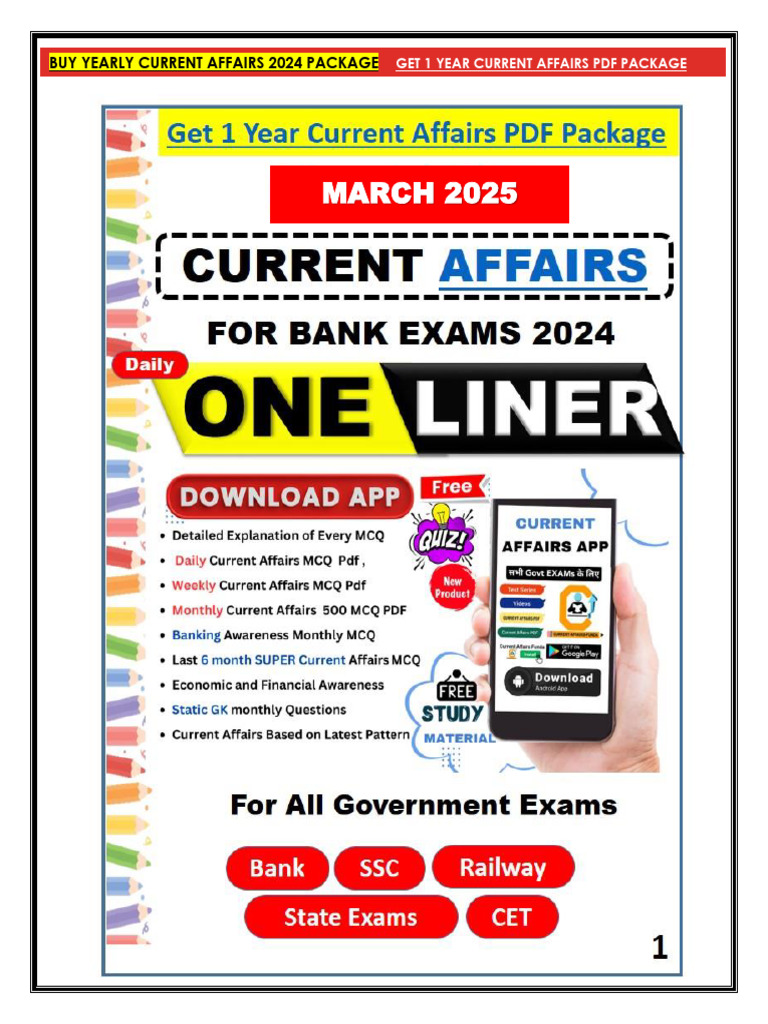 MARCH 2025: Buy Yearly Current Affairs 2024 Package | PDF