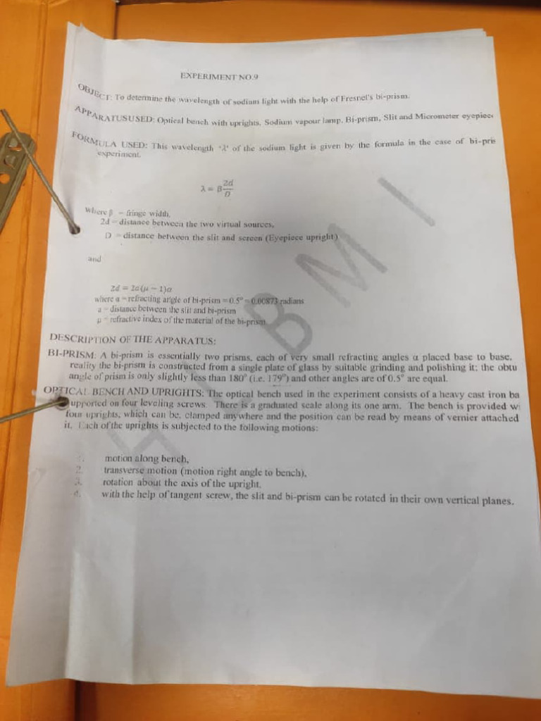 Fresnel Biprism Phys Experiment. | PDF | Optics | Applied And ...