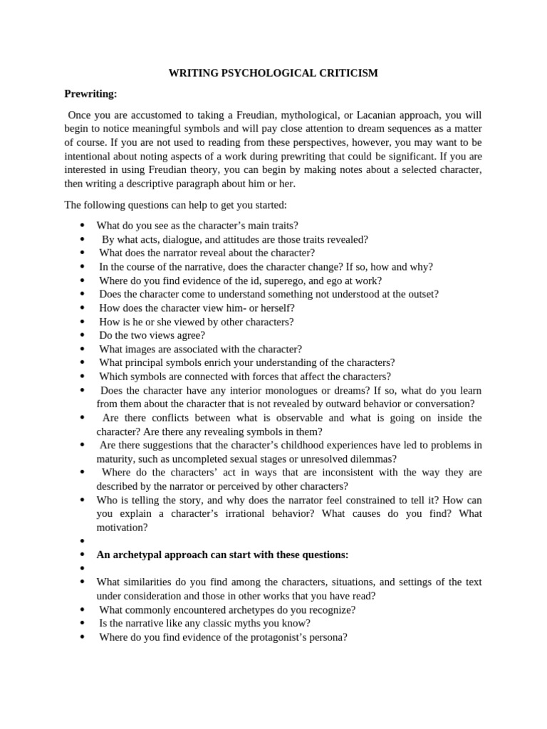 Guide to Writing Psychological Criticism | PDF | Narrative ...
