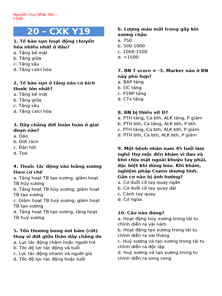 20 - CXK Y19 - đề | PDF
