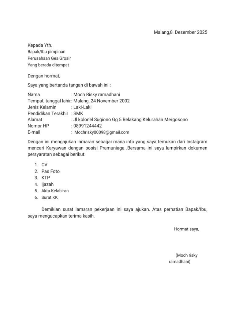 Moch Risky Ramadhani SL Kerja | PDF