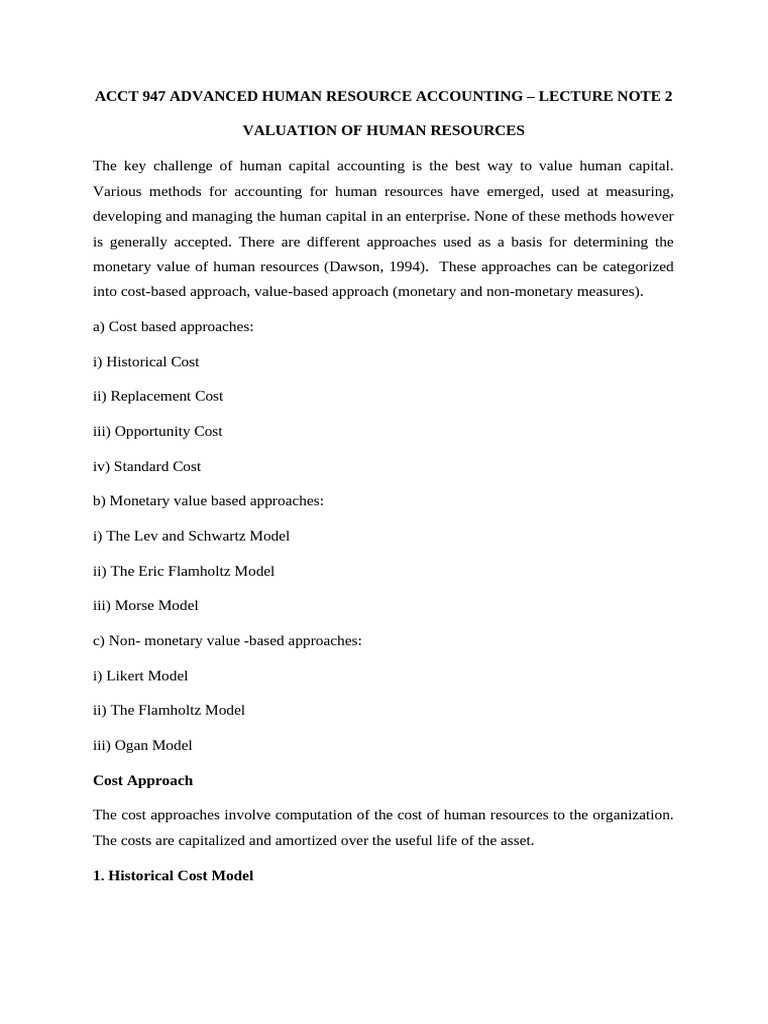 Valuation Methods for Human Resources | PDF | Valuation (Finance ...