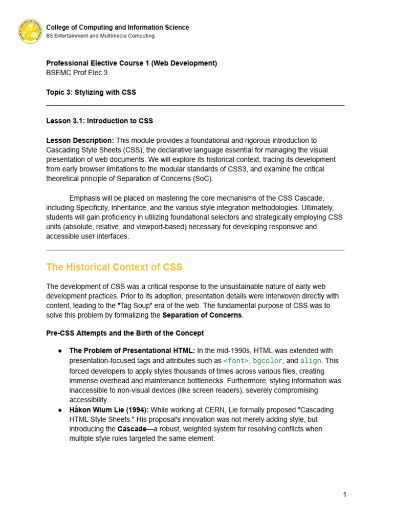 Lesson 3.1 Introduction to CSS (1) | PDF | World Wide Web | Internet & Web