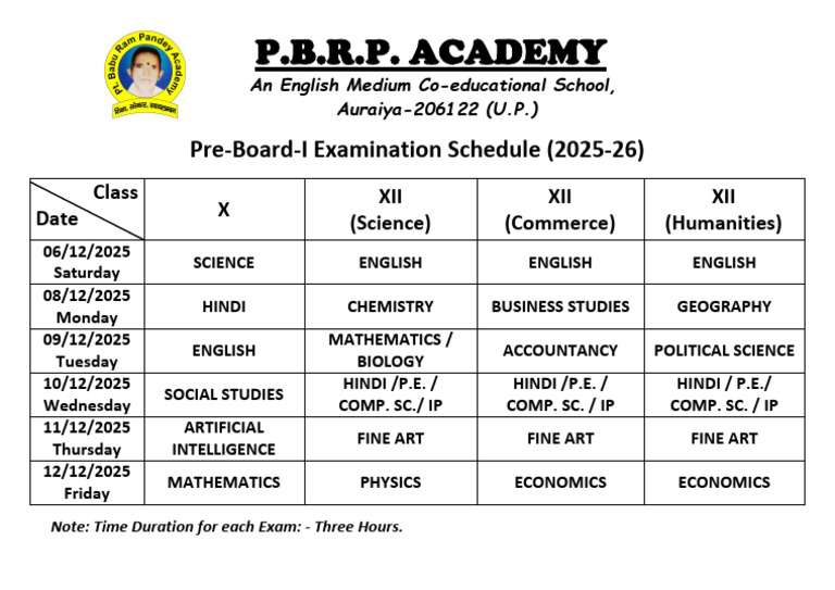 Exam Scedule PB-1 | PDF