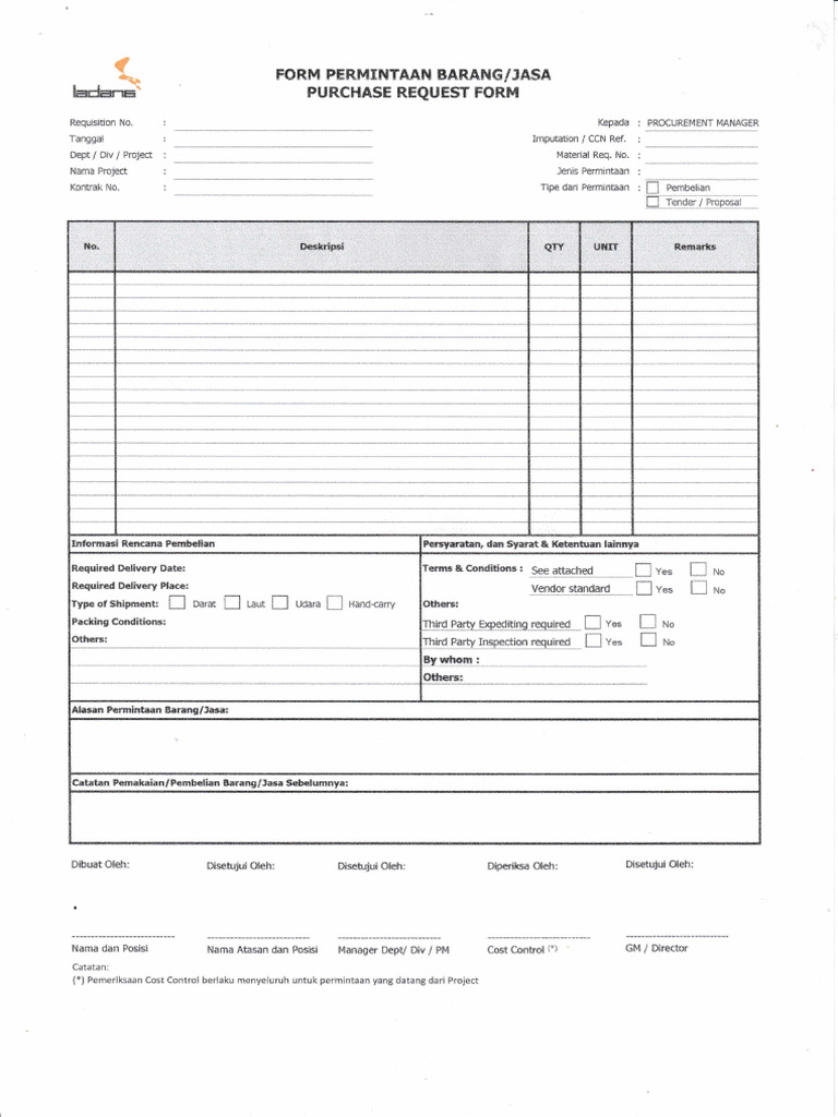 Format Purchase Request | PDF