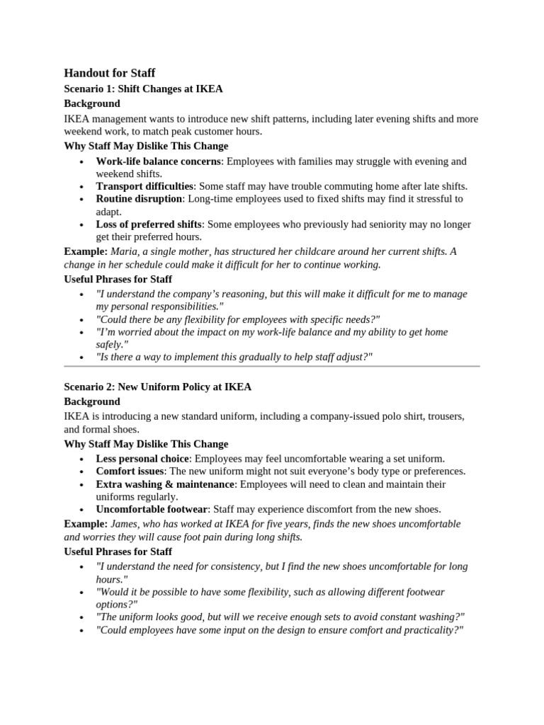 B2 Change Staff Roleplay | PDF