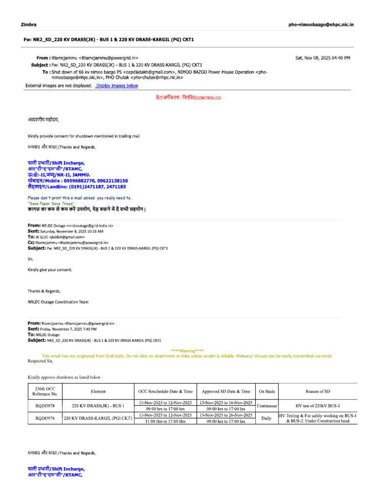 Shutdown Nr2 - SD - 220 KV Drass (JK) - Bus 1 & 220 KV Drass-Kargil (PG ...
