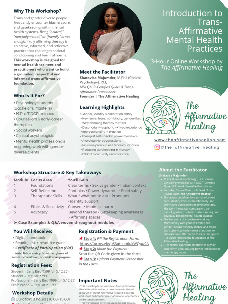 Trans Affirmative Workshop Brochure 1 | PDF | Psychotherapy | Transgender