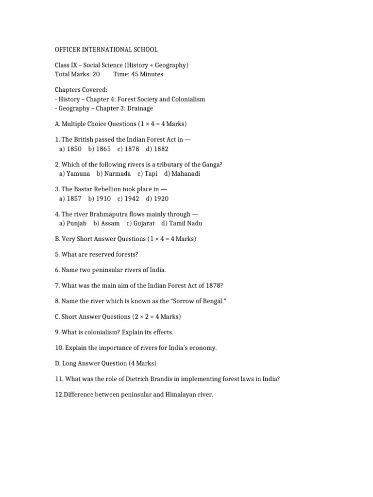 Class IX Social Science Exam Guide | PDF