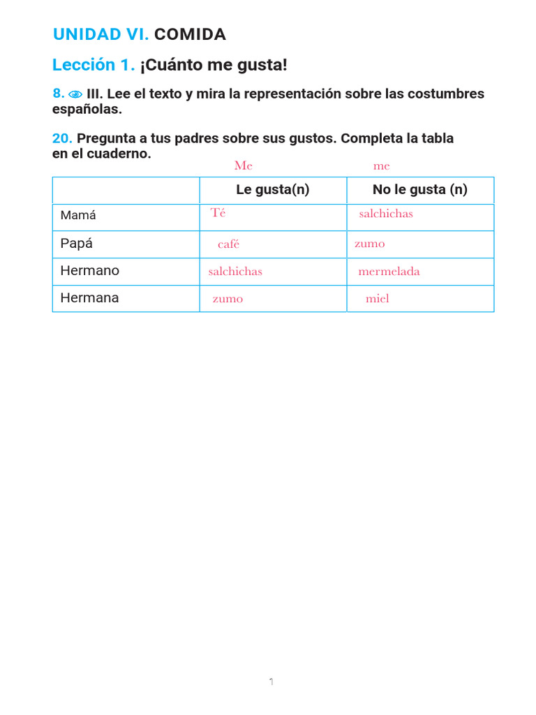 Gustos Alimenticios en Español | PDF