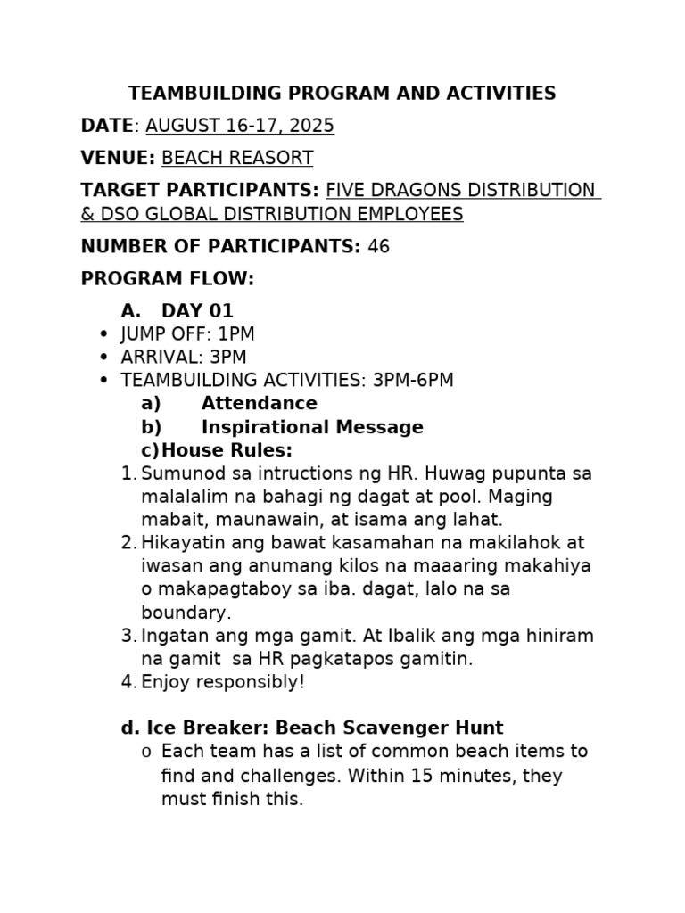 Teambuilding Program and Activities | PDF