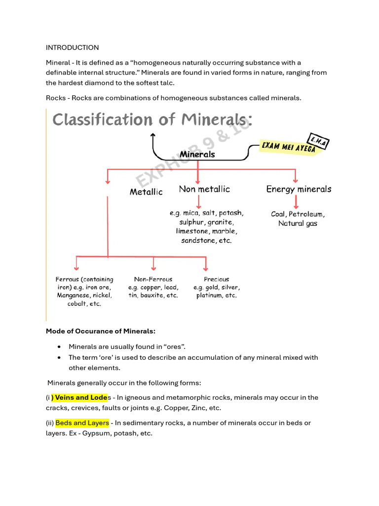 Occurrence and Types of Minerals | PDF