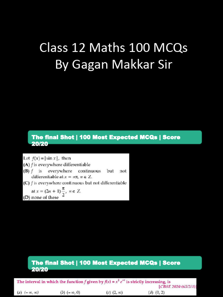 Class 12 Maths: 100 MCQs Guide | PDF
