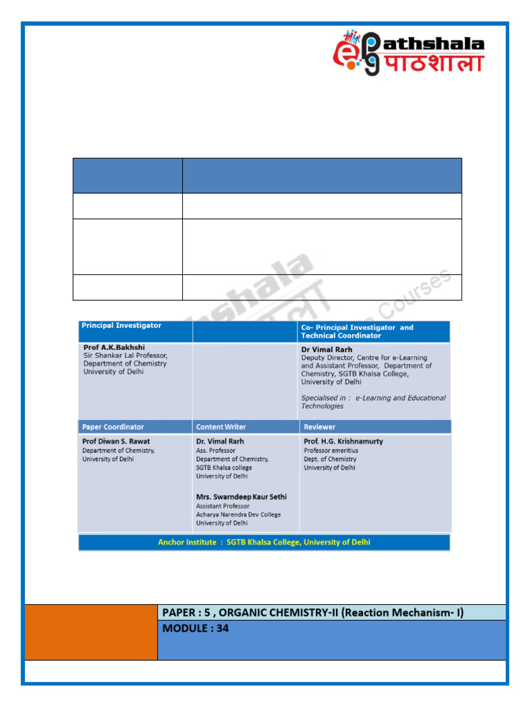 Subject Chemistry: PAPER: 5, ORGANIC CHEMISTRY-II (Reaction Mechanism-I ...