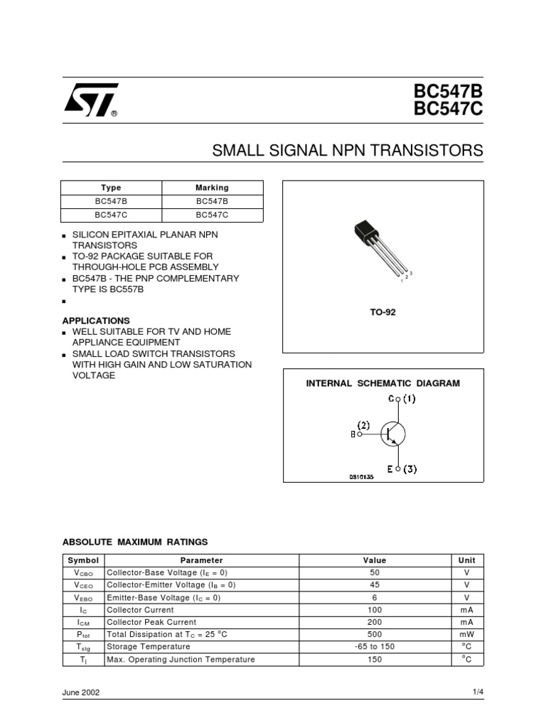 BC547B/C NPN Transistor Datasheet | PDF