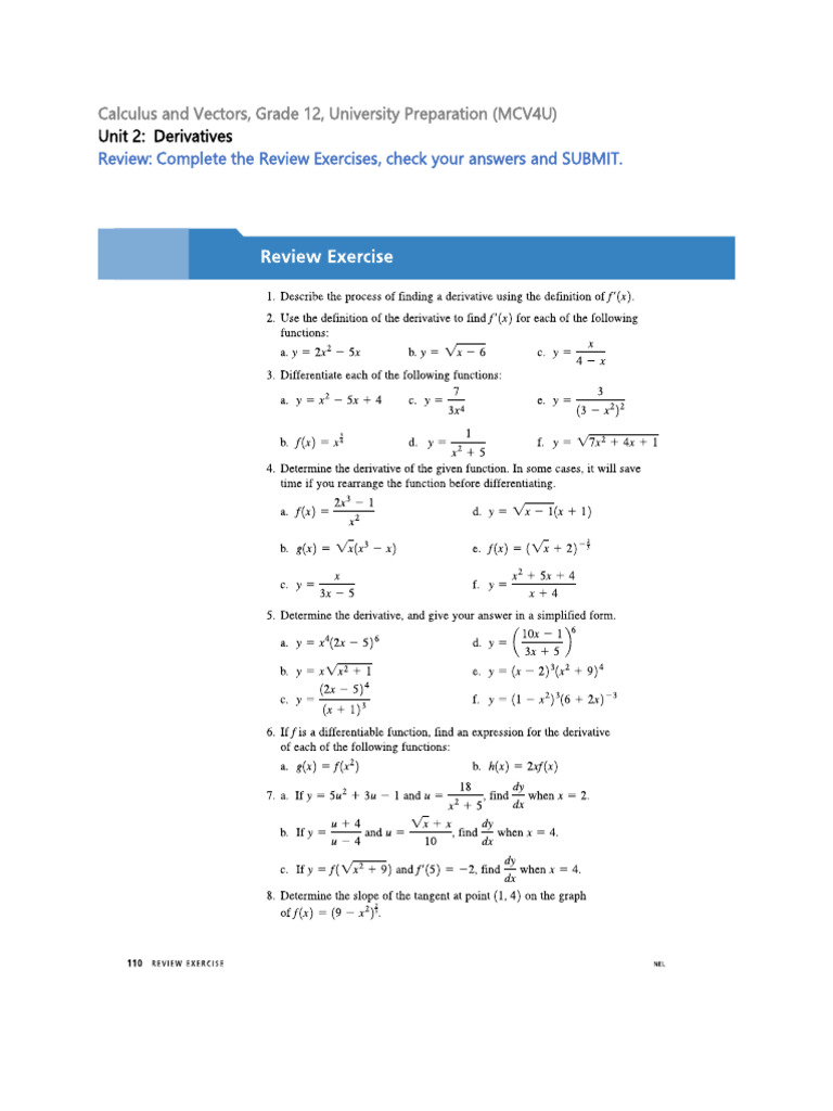 Unit Review Derivatives | PDF