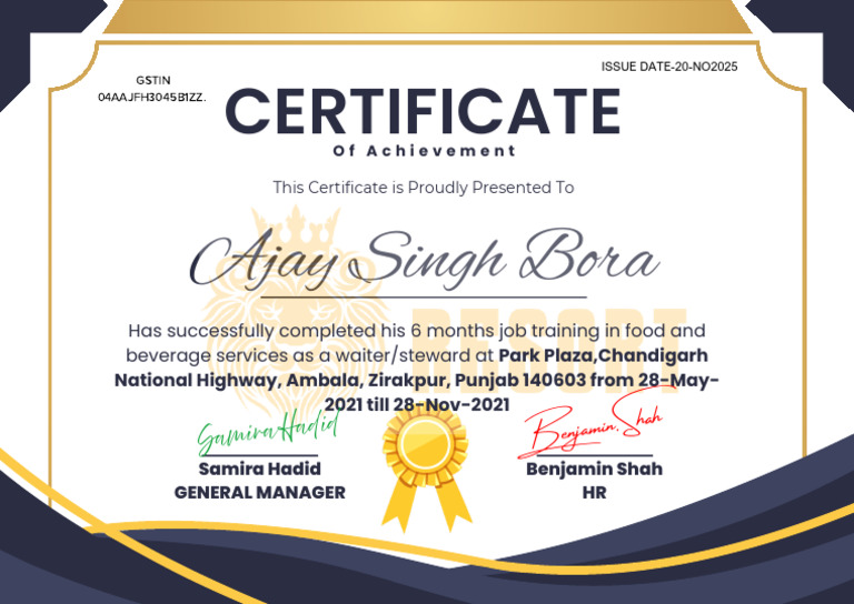 Certificate of Achievement in Food Service | PDF