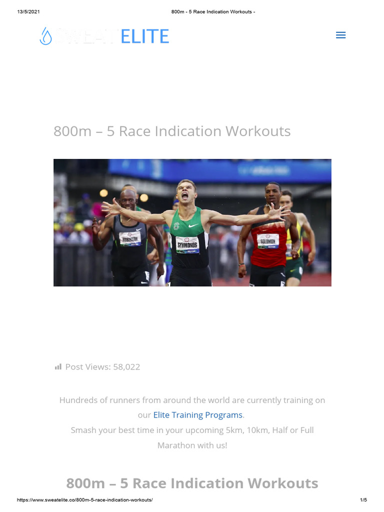 800m Race Pace Workouts Guide | PDF | Running | Individual Sports