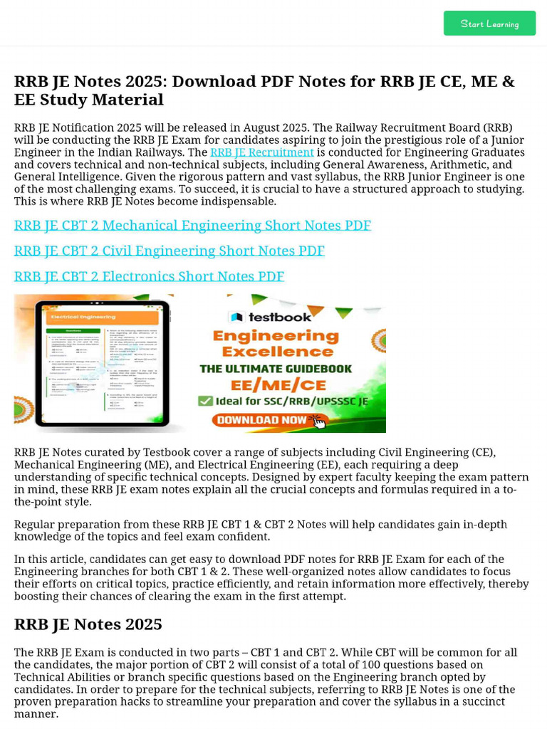 RRB JE Notes 2025 - Download PDF Notes For RRB JE CE, ME & EE Study ...